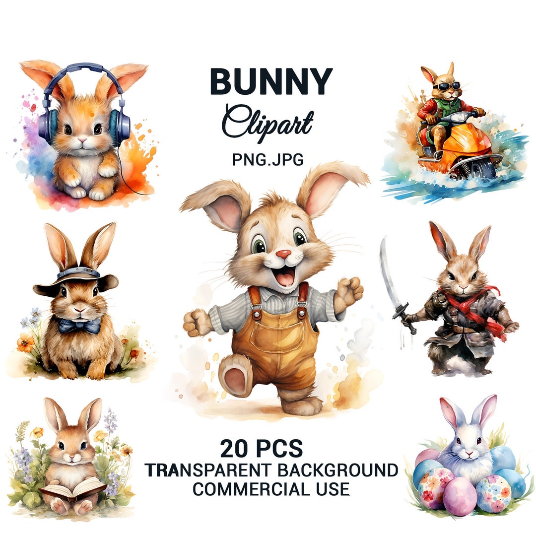Watercolor Cute Bunny Clipart, Easter Bunny Bundle, Nursery Clipart ...