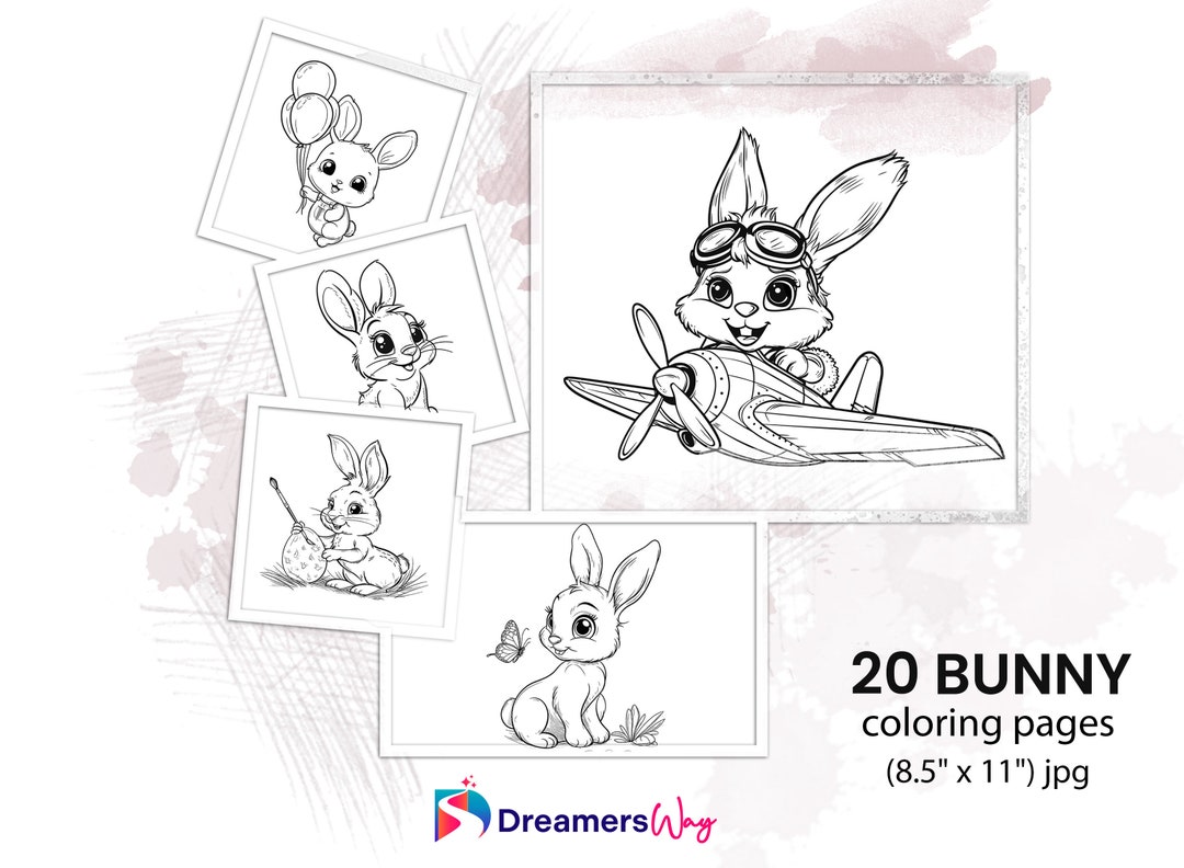20 Easter Bunny Coloring Pages for Kids, Easter Coloring Pages, Digital ...
