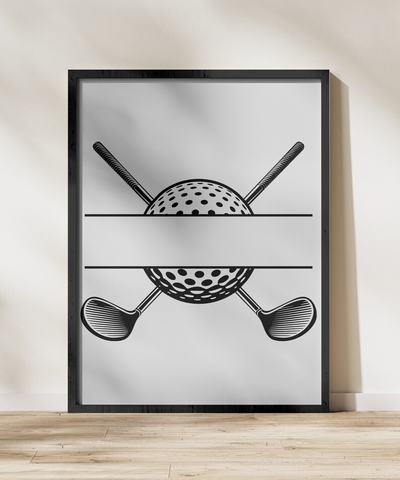 Golf Clubs Crossed With Ball Svg, Crossed Golf Clubs Split Name Frame ...