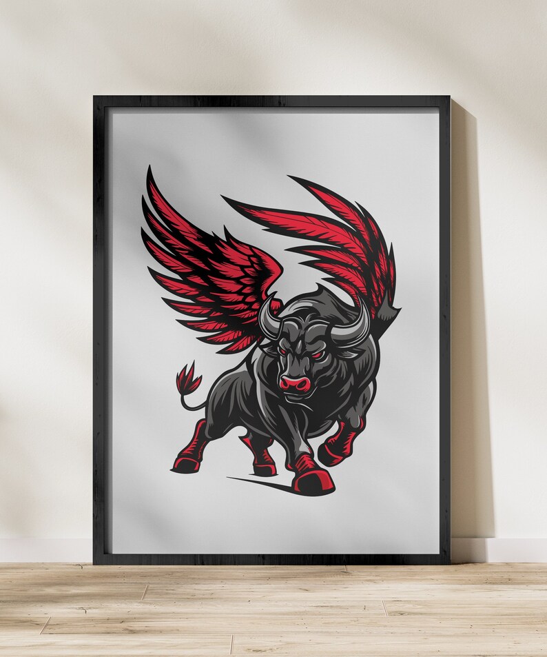 Majestic Winged Bull Digital Art Print, Legendary Bull Illustration ...