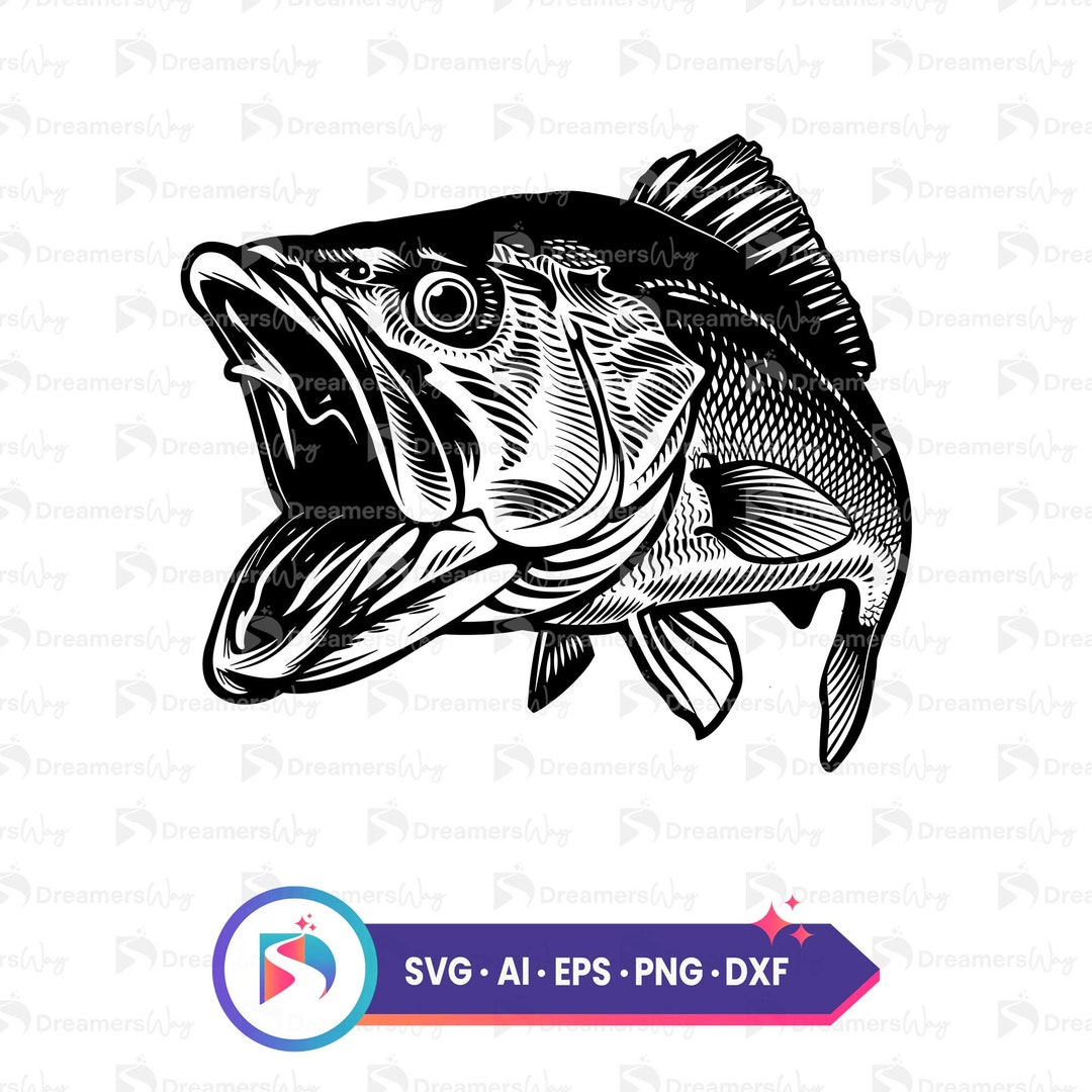 Open Mouth Bass Fish Clipart, Fishing Svg, Bass Fish Vector, Digital ...