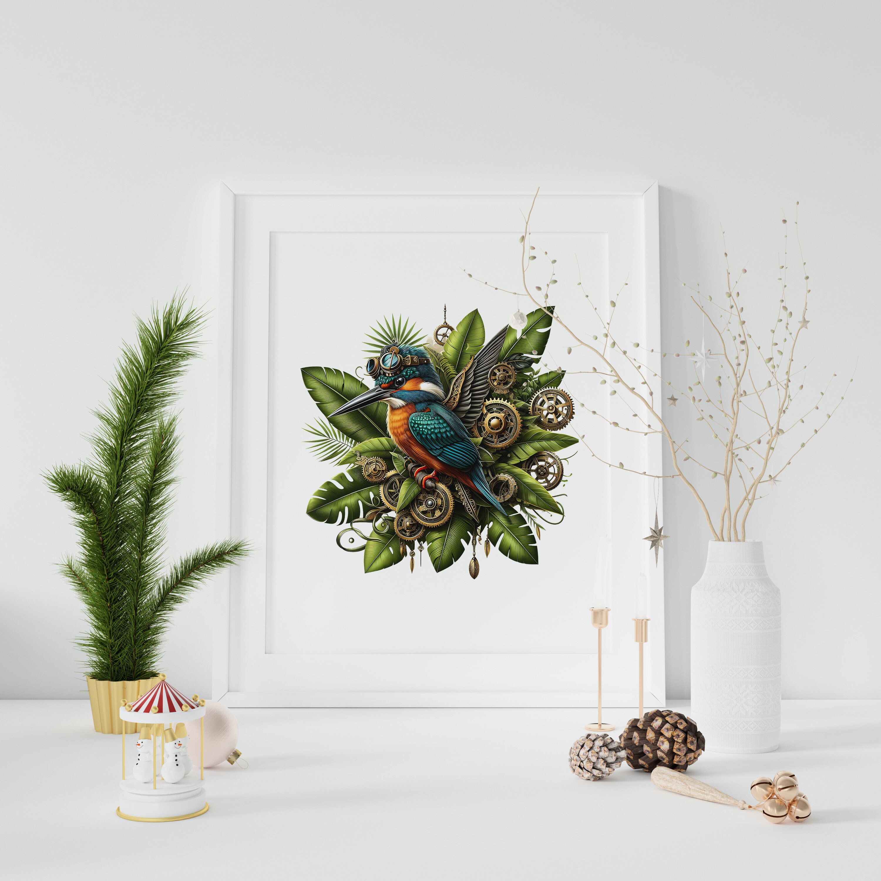 Steampunk Kingfisher Clipart, Mechanical Bird Graphics Flying Gears ...
