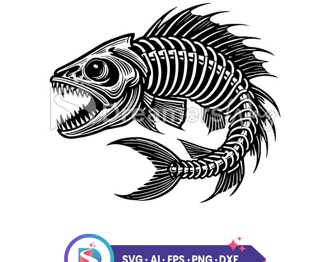 Aggressive Skeleton Fish Digital Art – Fishing PNG, Skull Fish Clipart ...