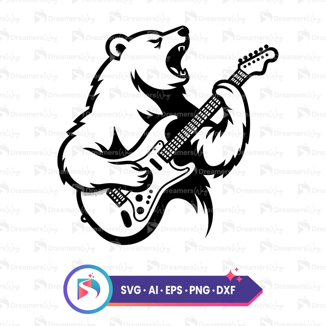 Bear Playing Guitar Vector Art, Musical Animal Digital Illustration ...