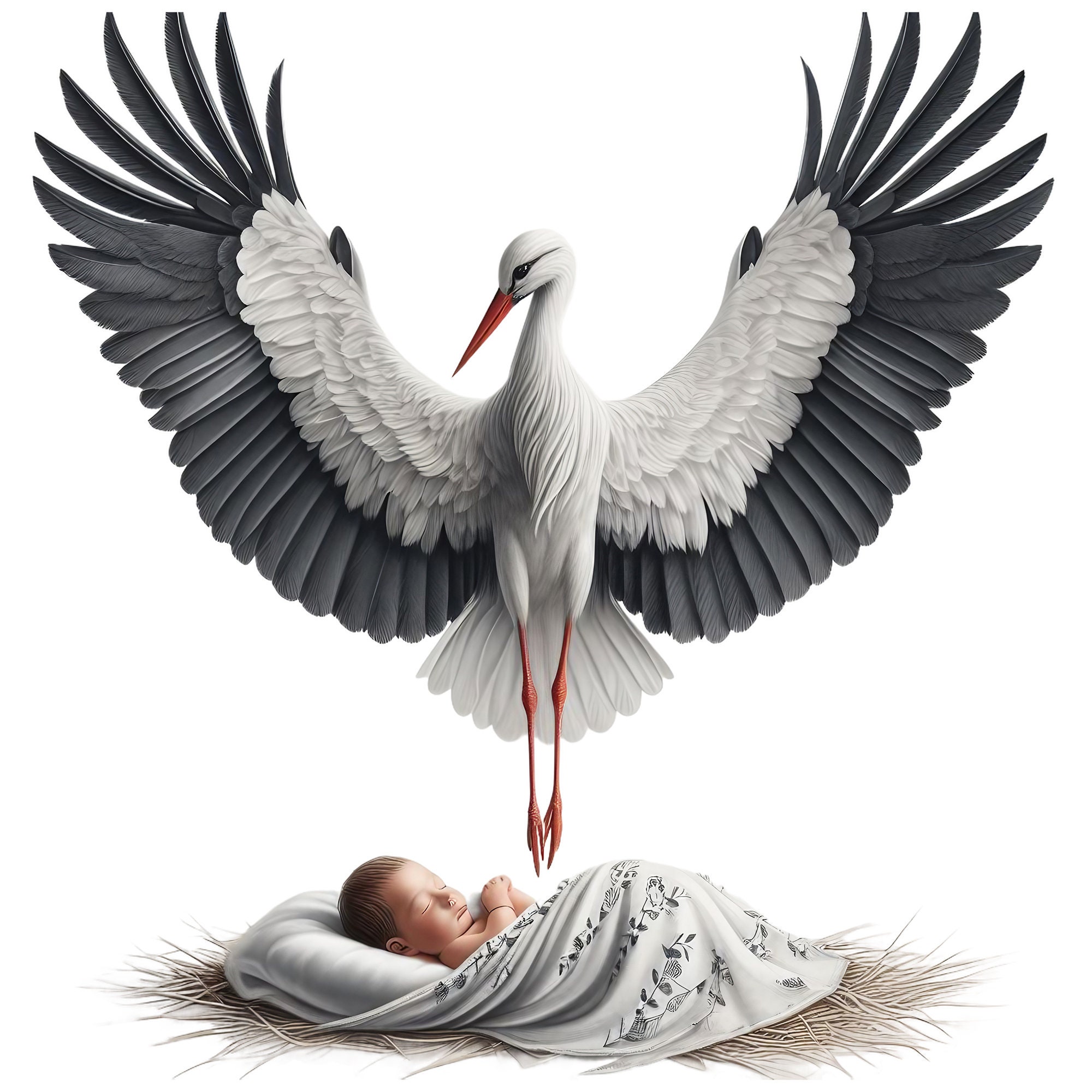 10 Stork Baby Delivery Clipart, Cute Bird, Newborn Illustration ...