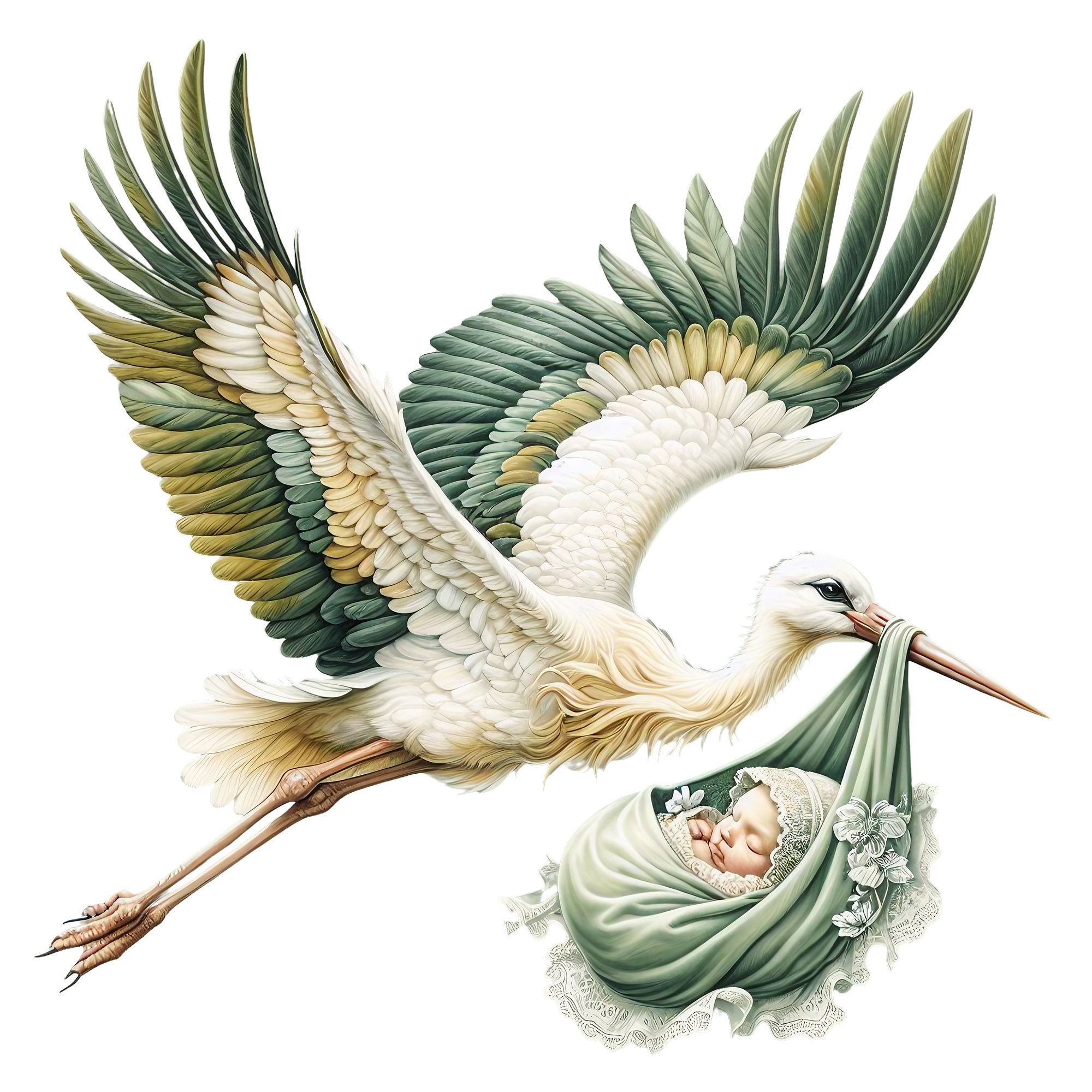 10 Stork Baby Delivery Clipart, Cute Bird, Newborn Illustration ...