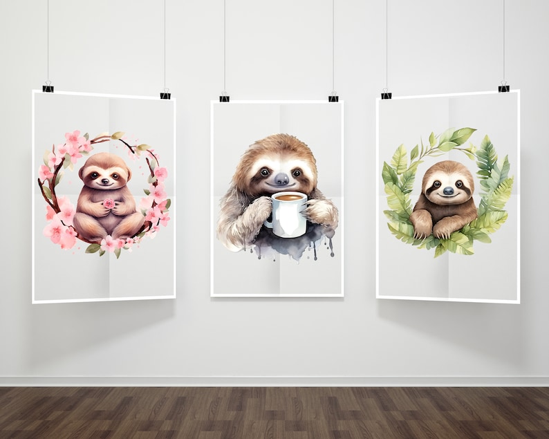 Watercolor Cute Sloth Bundle, Cute Animal Clipart, Wild Animal Clipart ...