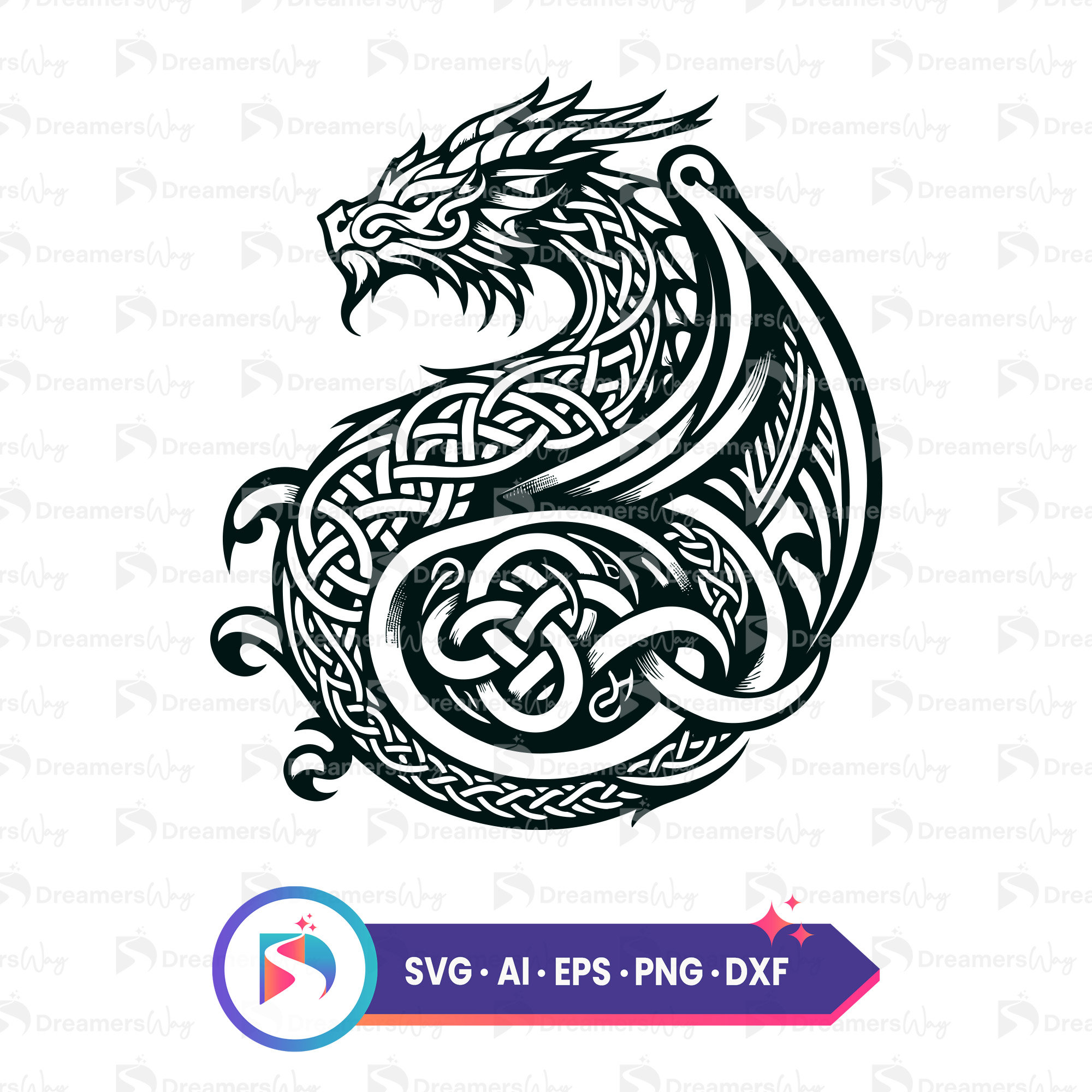 Celtic Dragon Svg, Dragon Black Vector Illustration, Dragon Svg Files ...