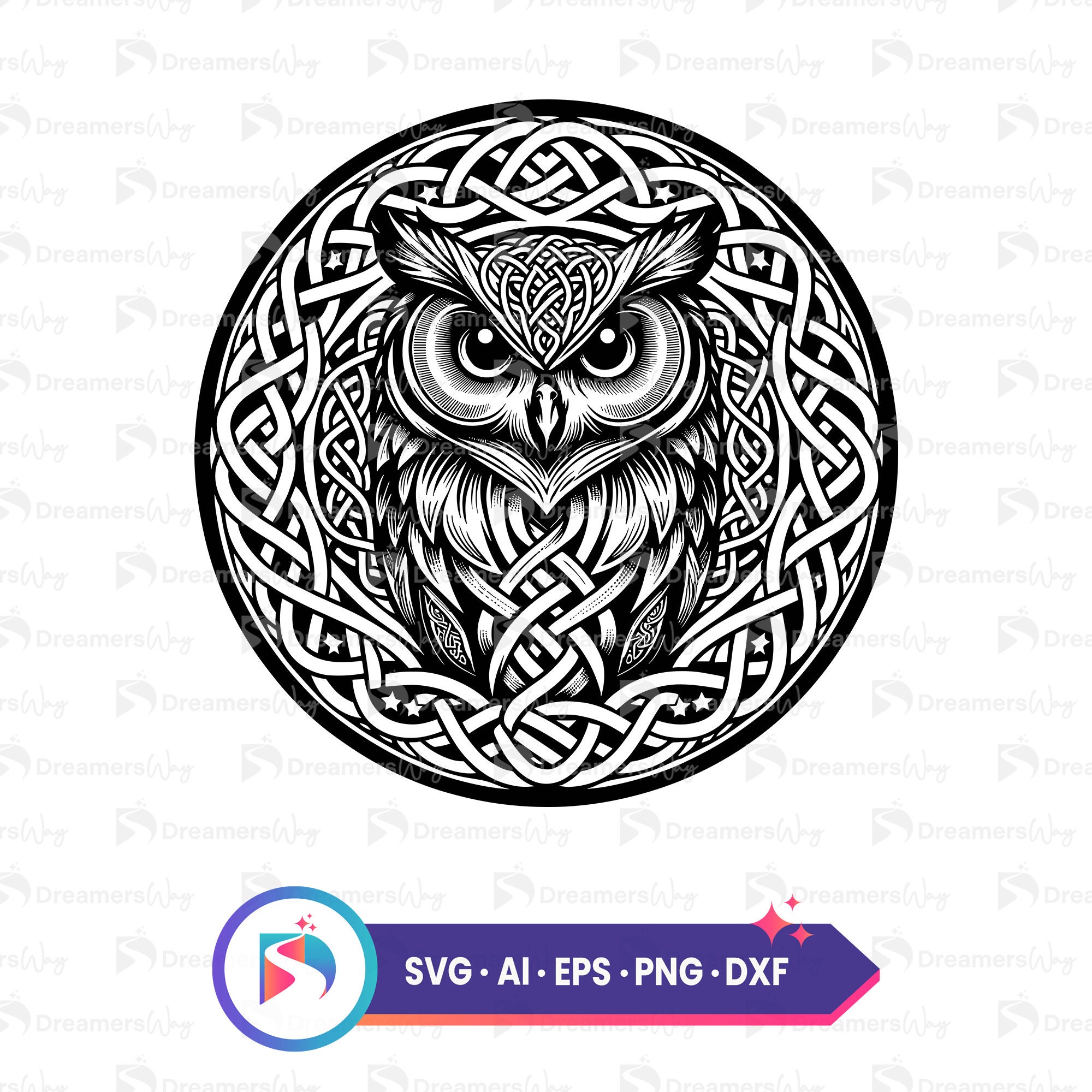 Celtic Style Owl Vector Art, Svg, Ai, Eps, Dxf, Png Digital Download for Cricut and Silhouette ...