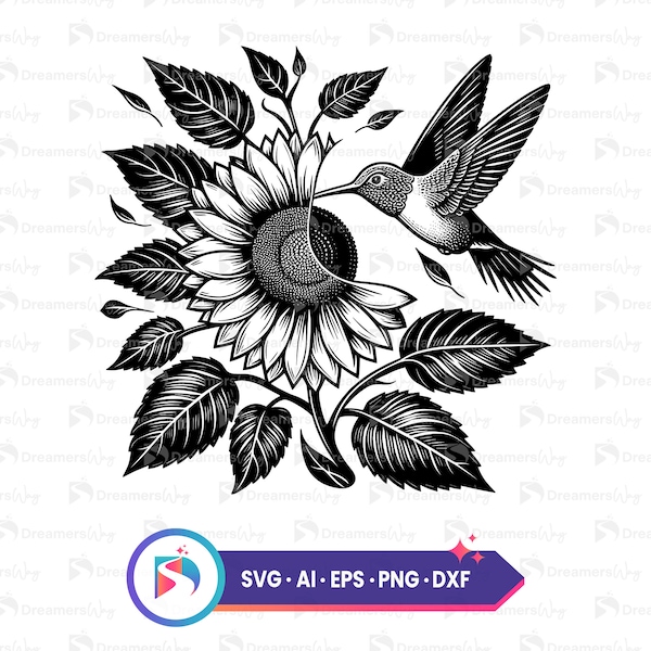 Sunflower and Hummingbird Svg - Etsy