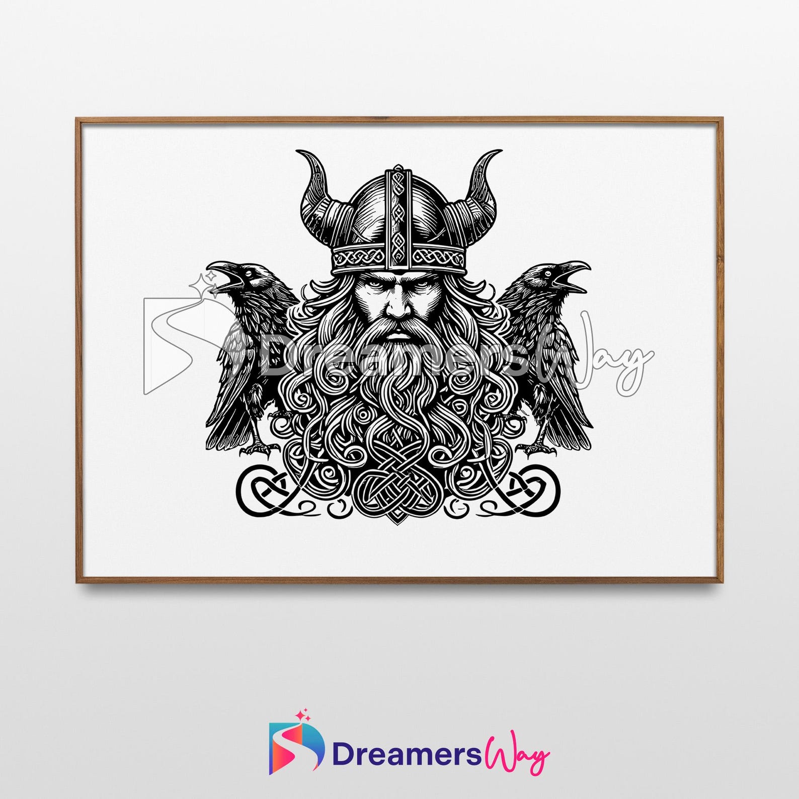 Viking Odin and Raven Vector Illustration, Celtic Raven and Odin ...
