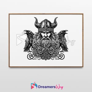Viking Odin and Raven Vector Illustration, Celtic Raven and Odin ...