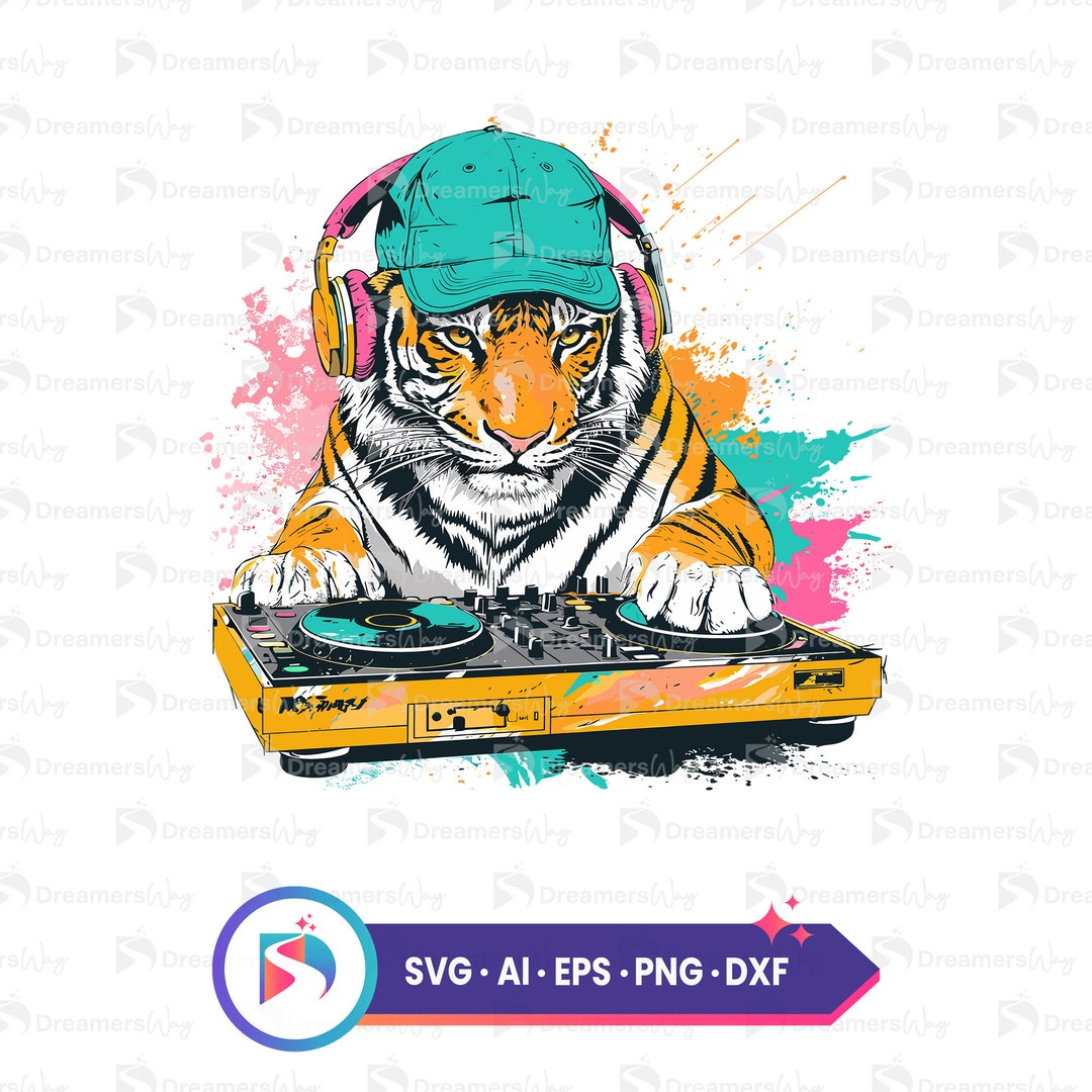 Dj Tiger Vector Illustration Bundle, Tiger Funny T-shirt Design ...