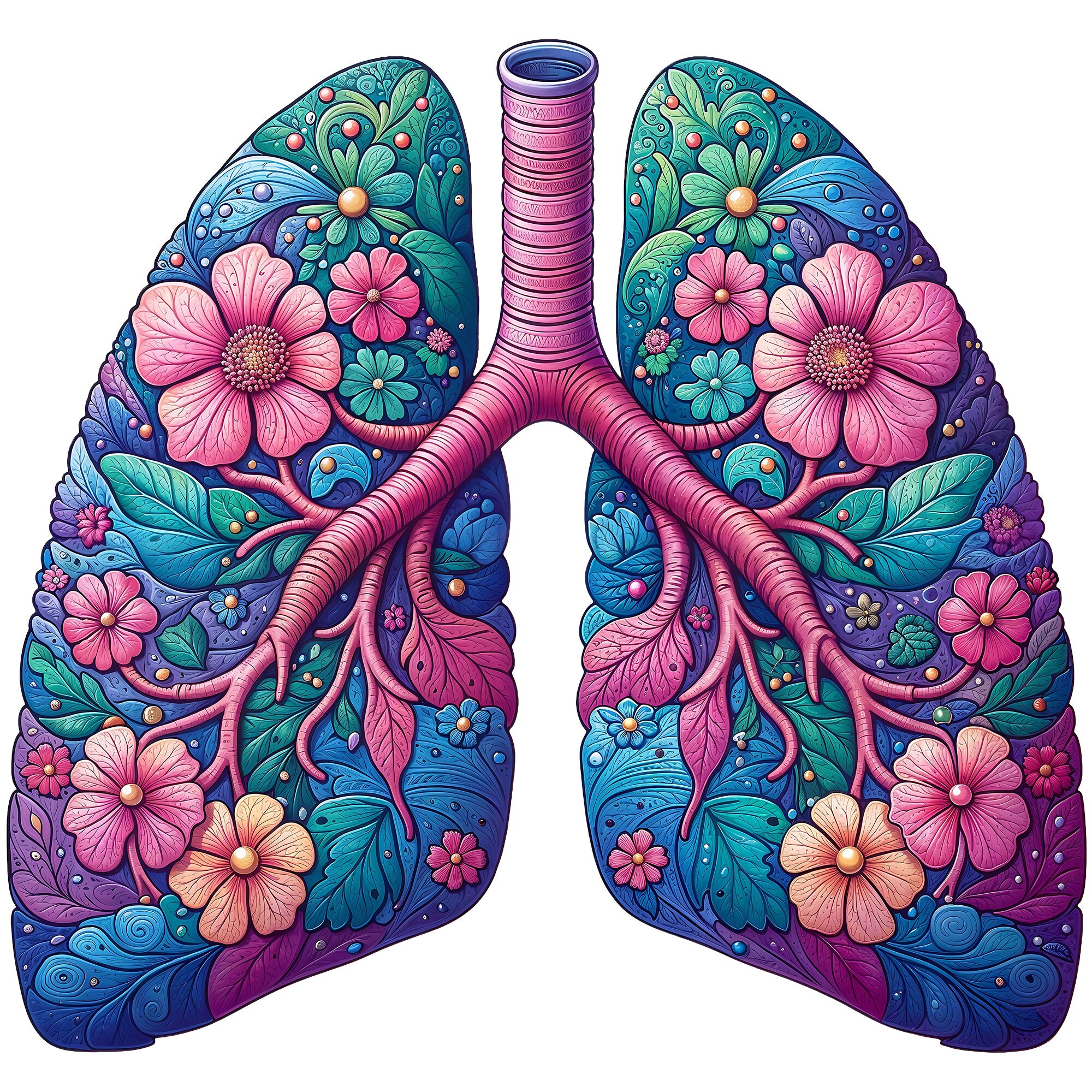 10 Floral Anatomy Art, Human Lungs With Flowers Illustration, Digital ...