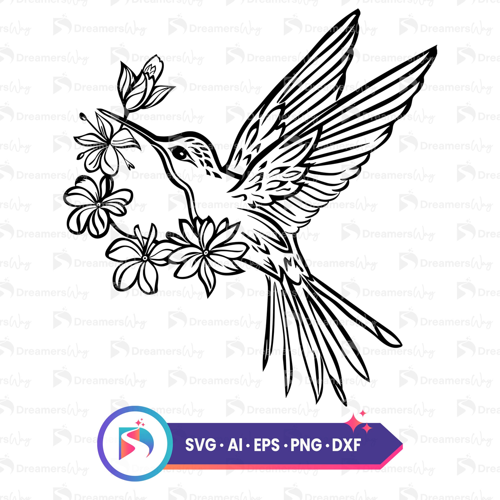 Hummingbird Floral Vector Art Svg, Digital Download, Bird Flower Vector ...