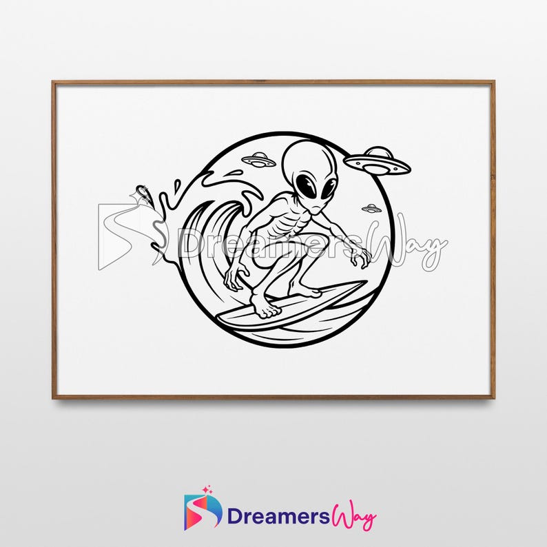 Alien With Surfboard Vector Illustration, Svg, Alien Svg, Digital Art ...