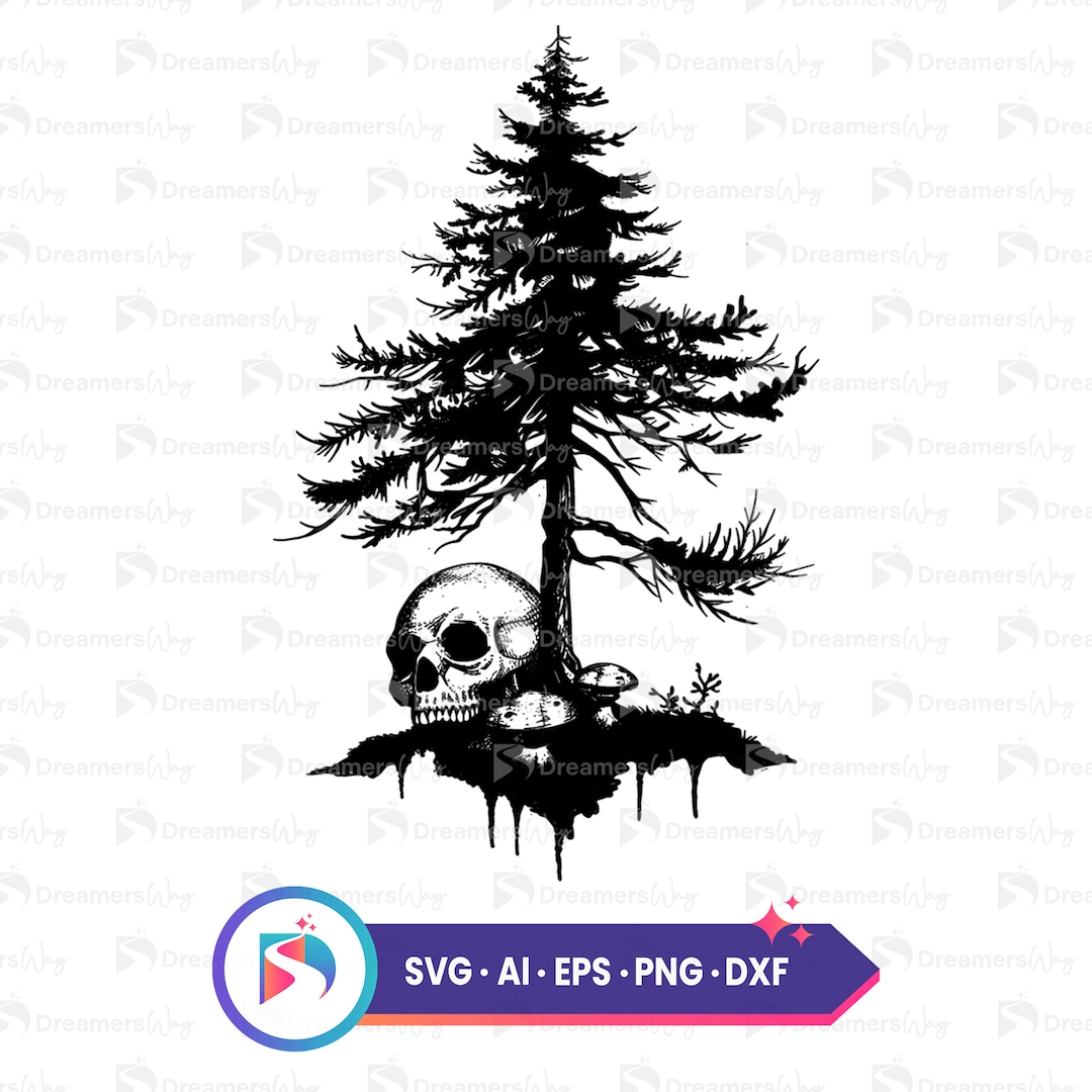Skull With Pine Tree Vector Art, Dark Forest Silhouette Clipart ...