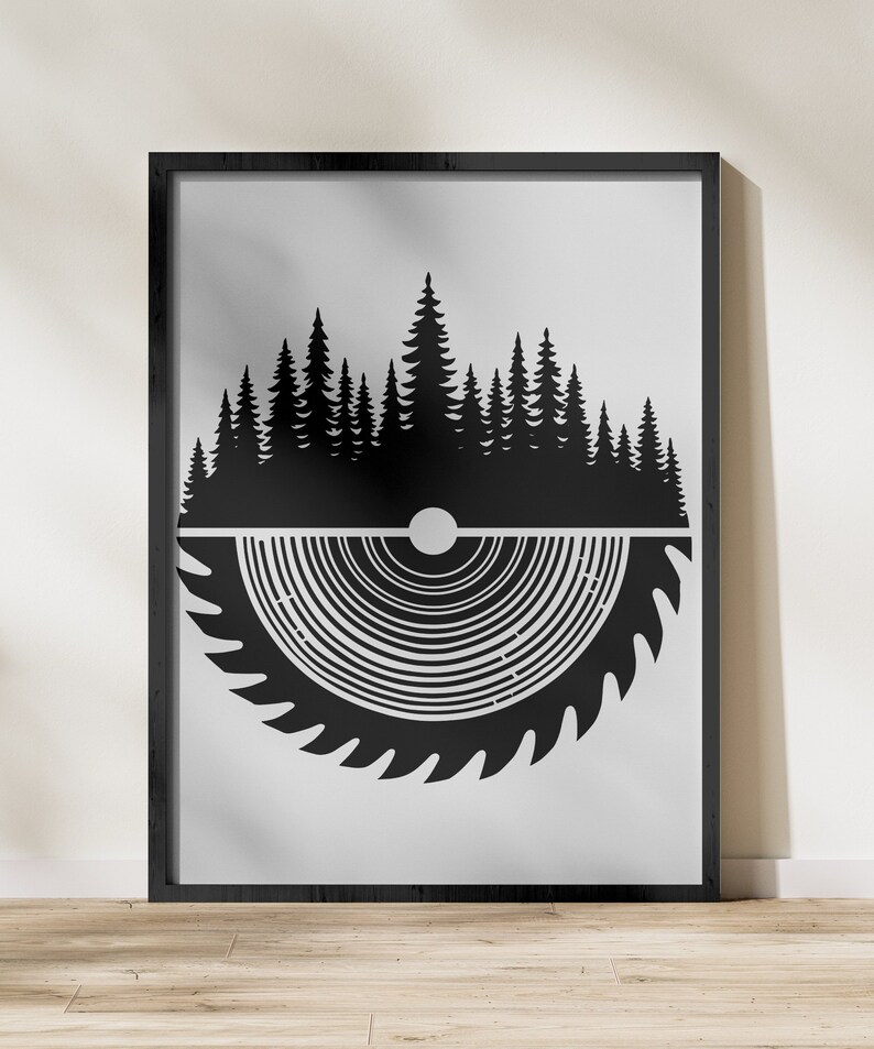 Saw Blade With Tree Vector Art, Svg, Ai, Eps, Dxf, Png Digital Files ...