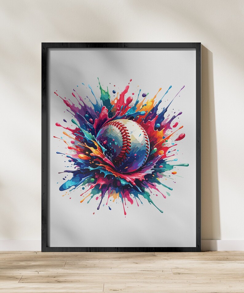 Baseball Splash Art Print, Vibrant Sports Wall Art, Colorful Baseball ...