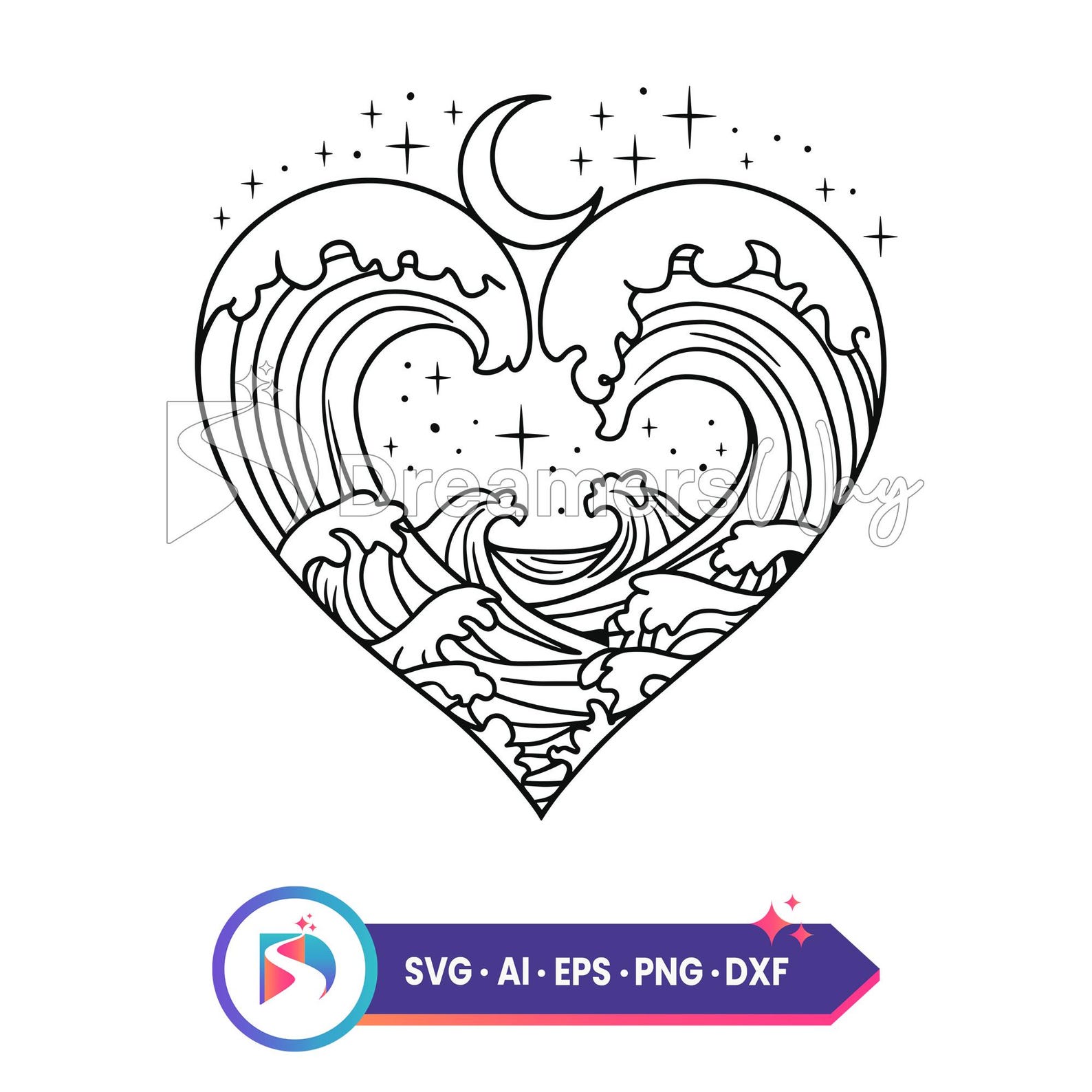 Heart Wave Design, Ocean Heart Svg, Wave Clipart, Sea Wave Digital Art ...