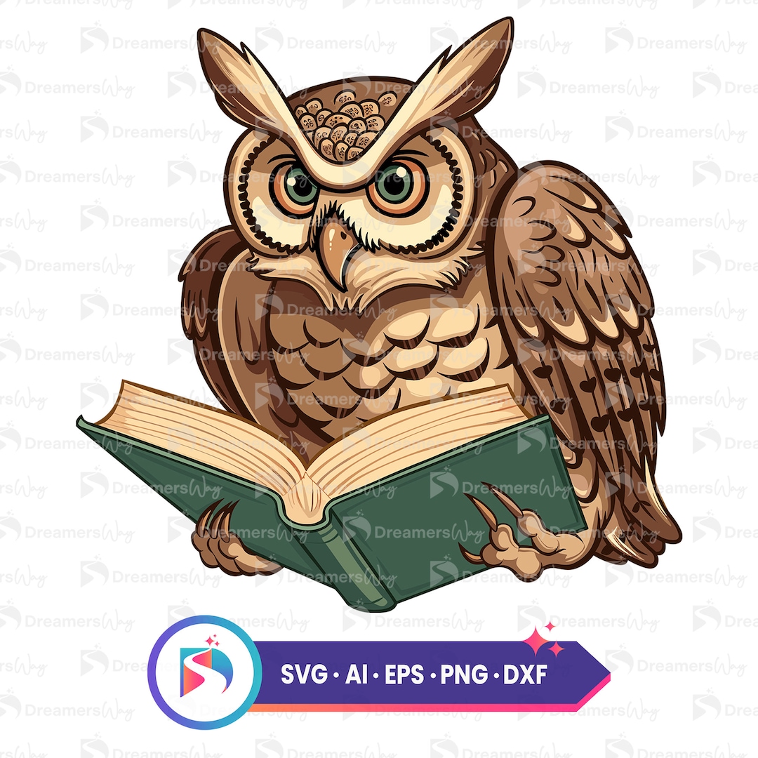 Owl Reading Book Vector Illustration, Digital Download Svg Ai Eps Dxf ...