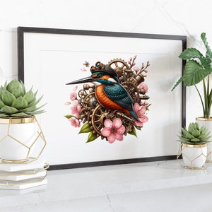 Steampunk Kingfisher Clipart, Mechanical Bird Graphics Flying Gears ...