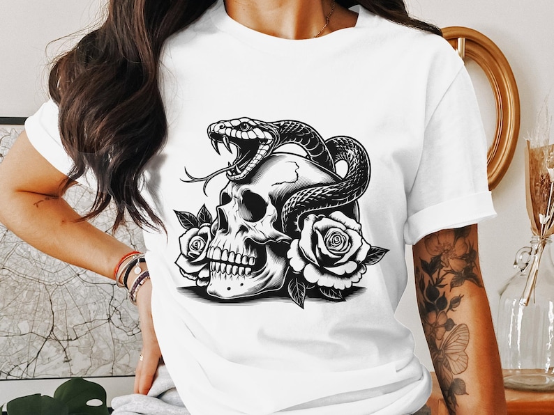 Gothic Skull and Snake Vector Art, Skull With Snake Svg, Tattoo Design ...