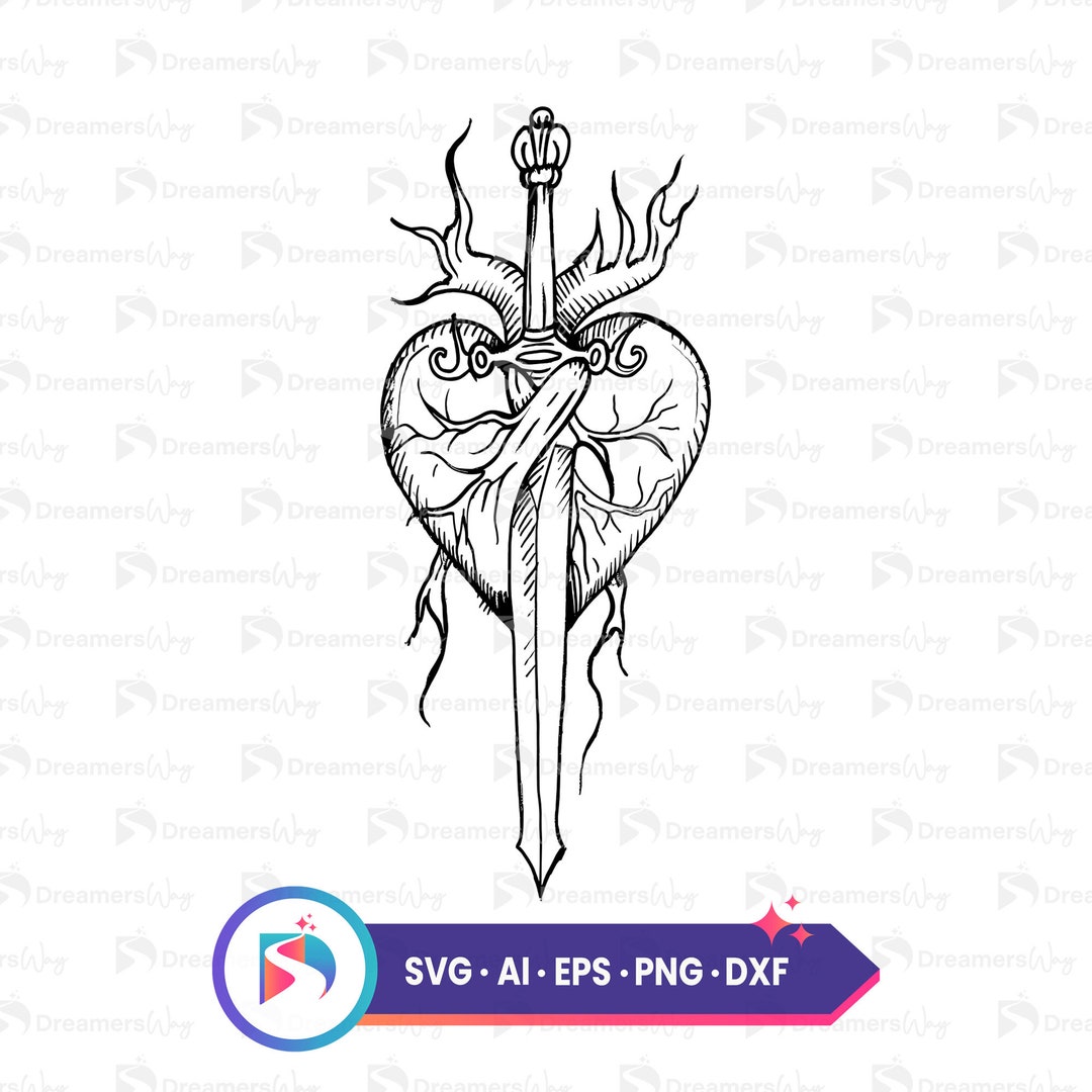 Sword With Heart Vector Svg, Digital Tattoo Design, Heart Svg, Ai Eps ...
