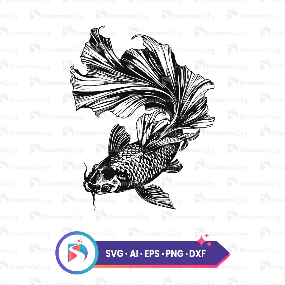 Elegant Koi Fish, Svg, Ai, Eps, Png, Dxf Cut Files, Digital Download ...