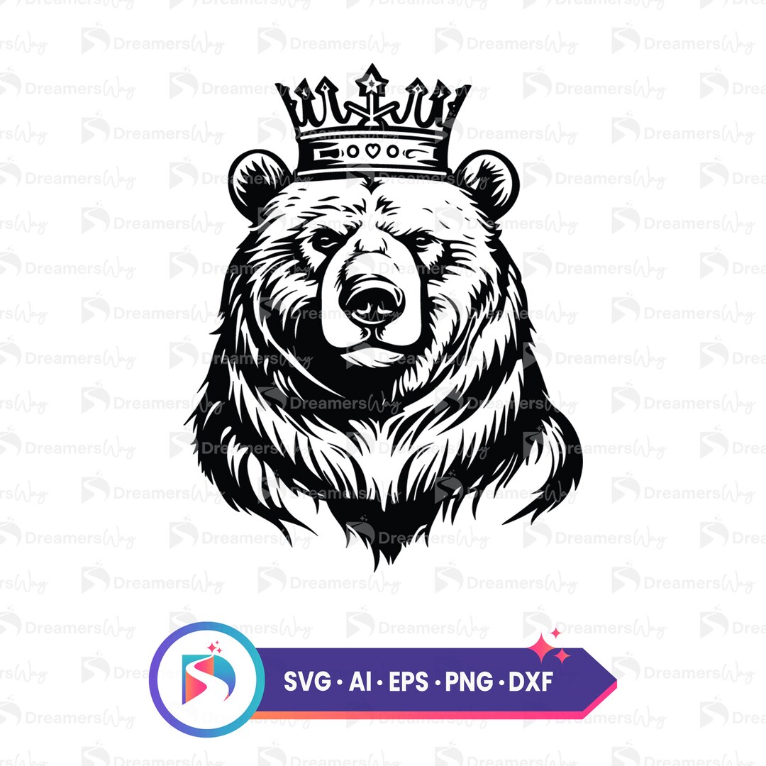 Bear With a Crown Vector Illustration, Cute Bear Svg Cut File, Best for ...