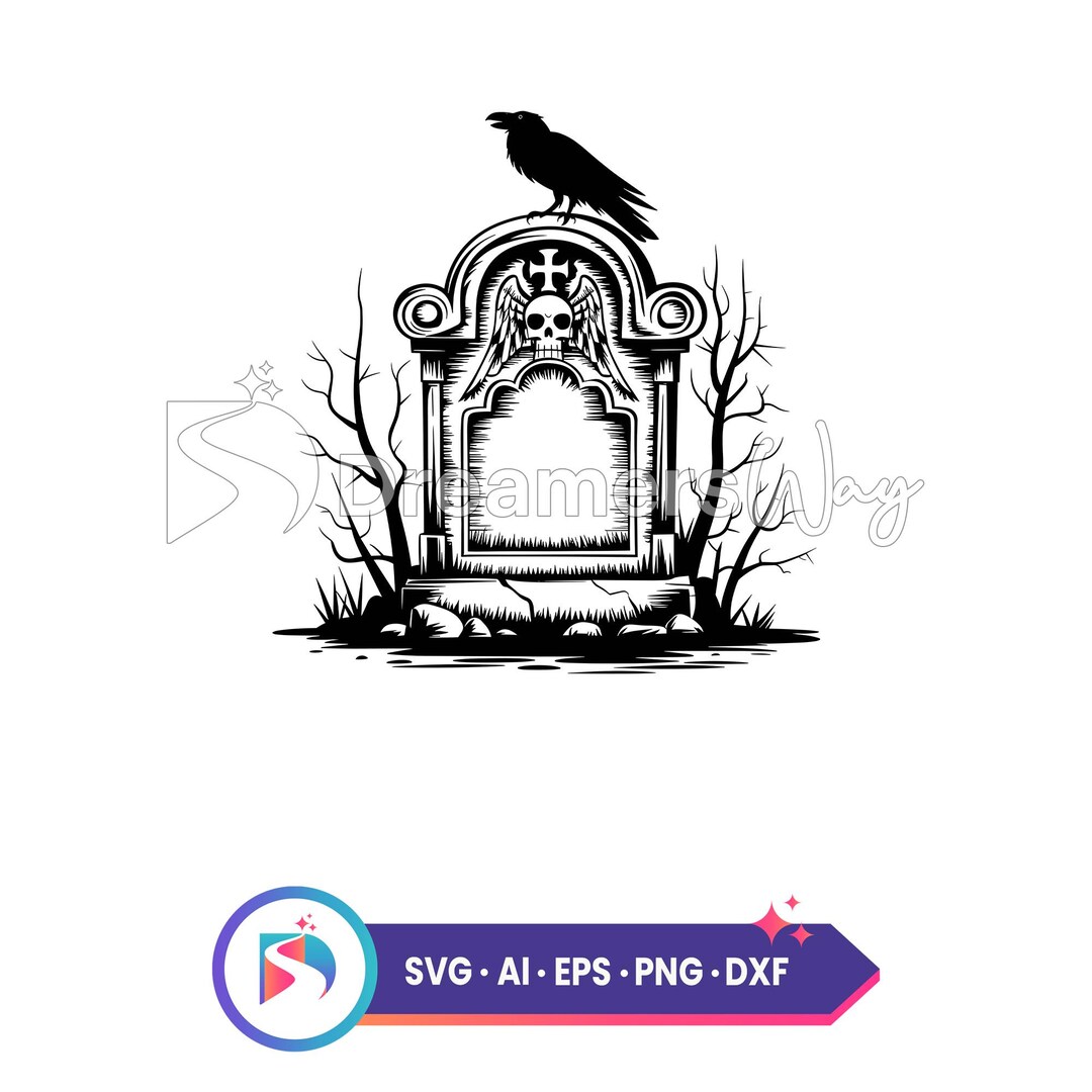 Raven on RIP Tombstone Vector Illustration, Instant Download Svg, Png ...