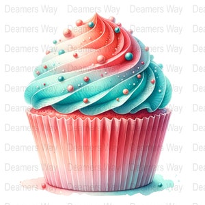 10 Cute Colorful Cupcake Digital Clipart, Pastel Swirl Cupcake ...