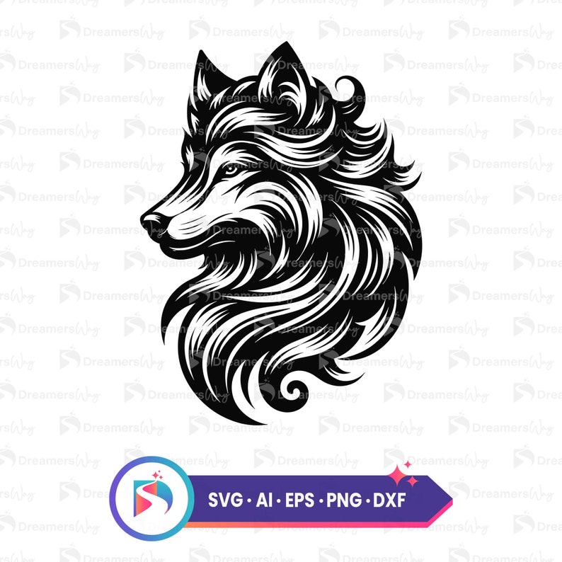 Cabeza de lobo vector svg, ai, eps, png, dxf, descarga digital, Arte de ...
