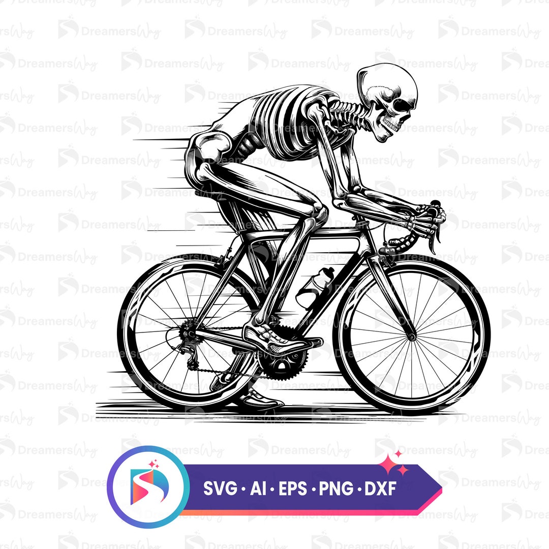 Skeleton Riding Bicycle Digital Art Print, Halloween Skeleton Cycling ...