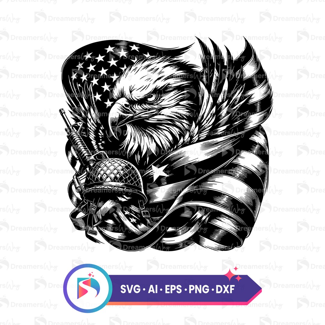 Patriotic Bald Eagle Svg, American Flag Eagle Clipart, Military Helmet ...