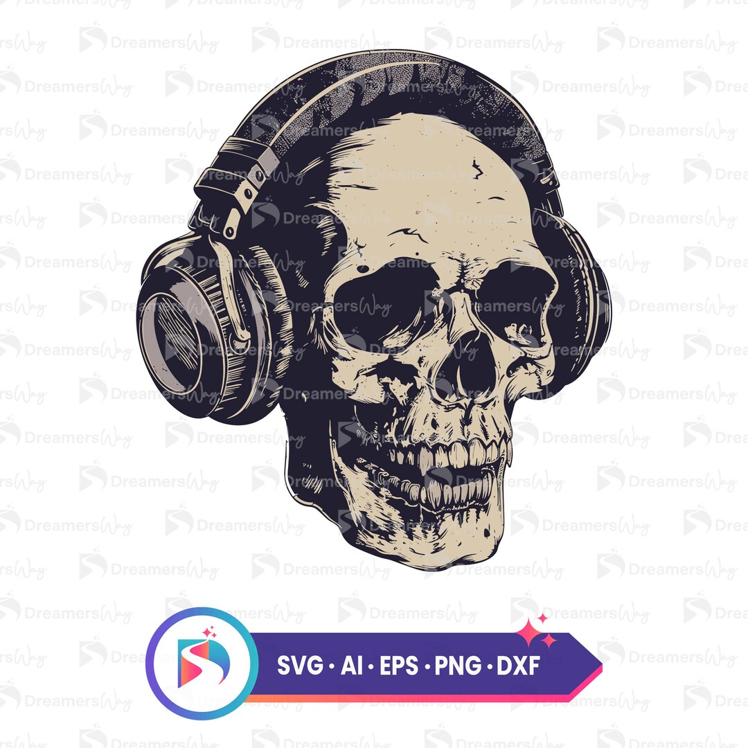 Skull With Headphone Vector Illustration, Best for Print on Demand ...