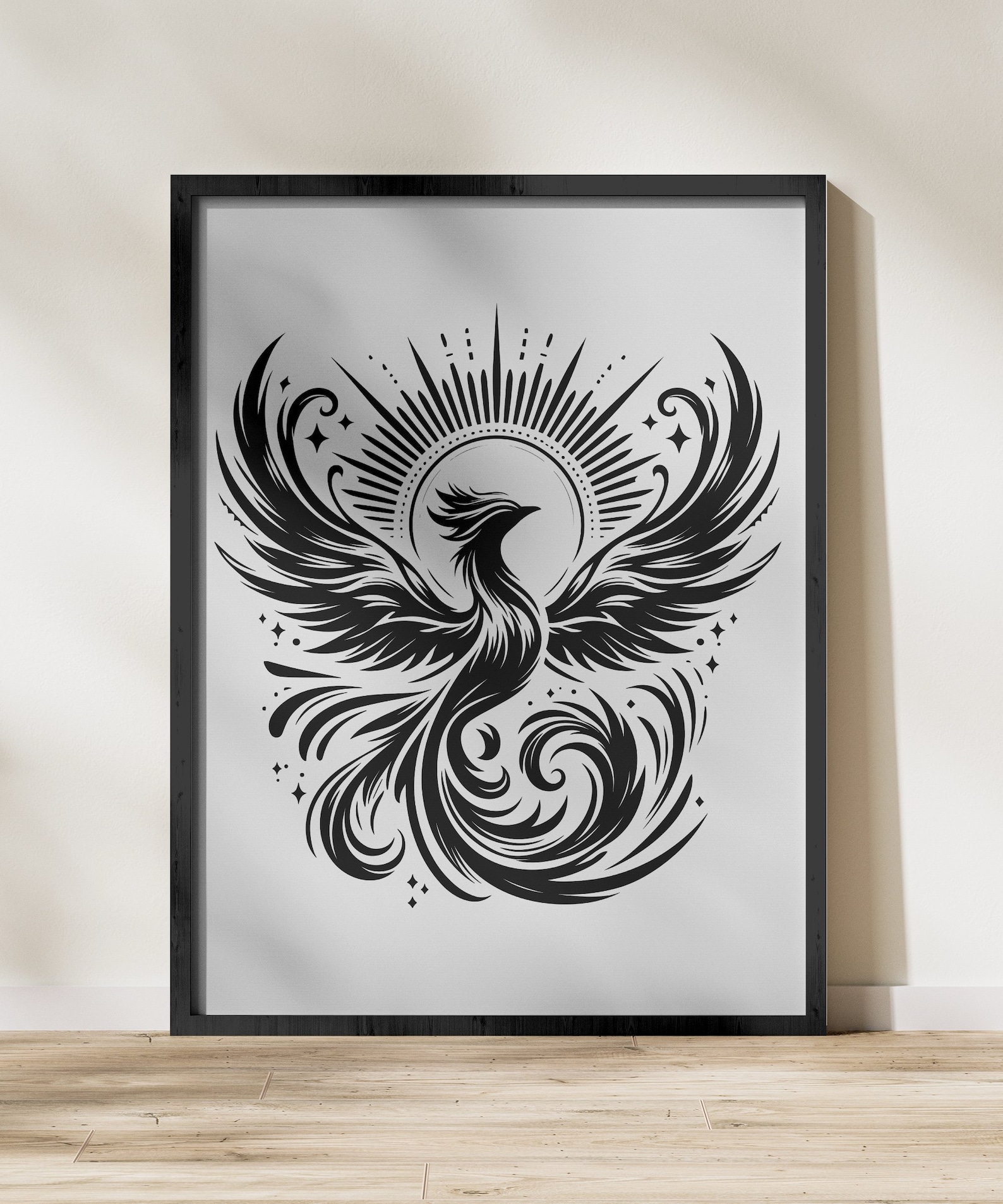 Phoenix Vector Art Svg, Ai, Eps, Png, Dxf Files, Artistic Black and ...