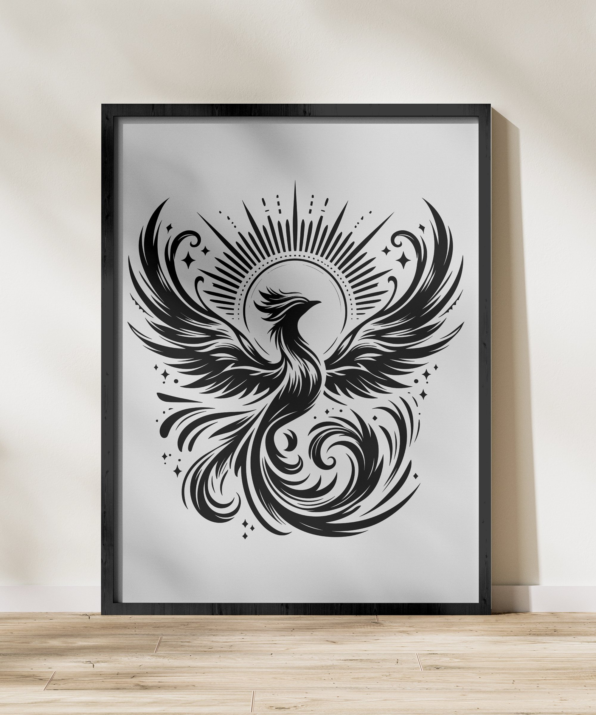 Phoenix Vector Art Svg, Ai, Eps, Png, Dxf Files, Artistic Black and ...