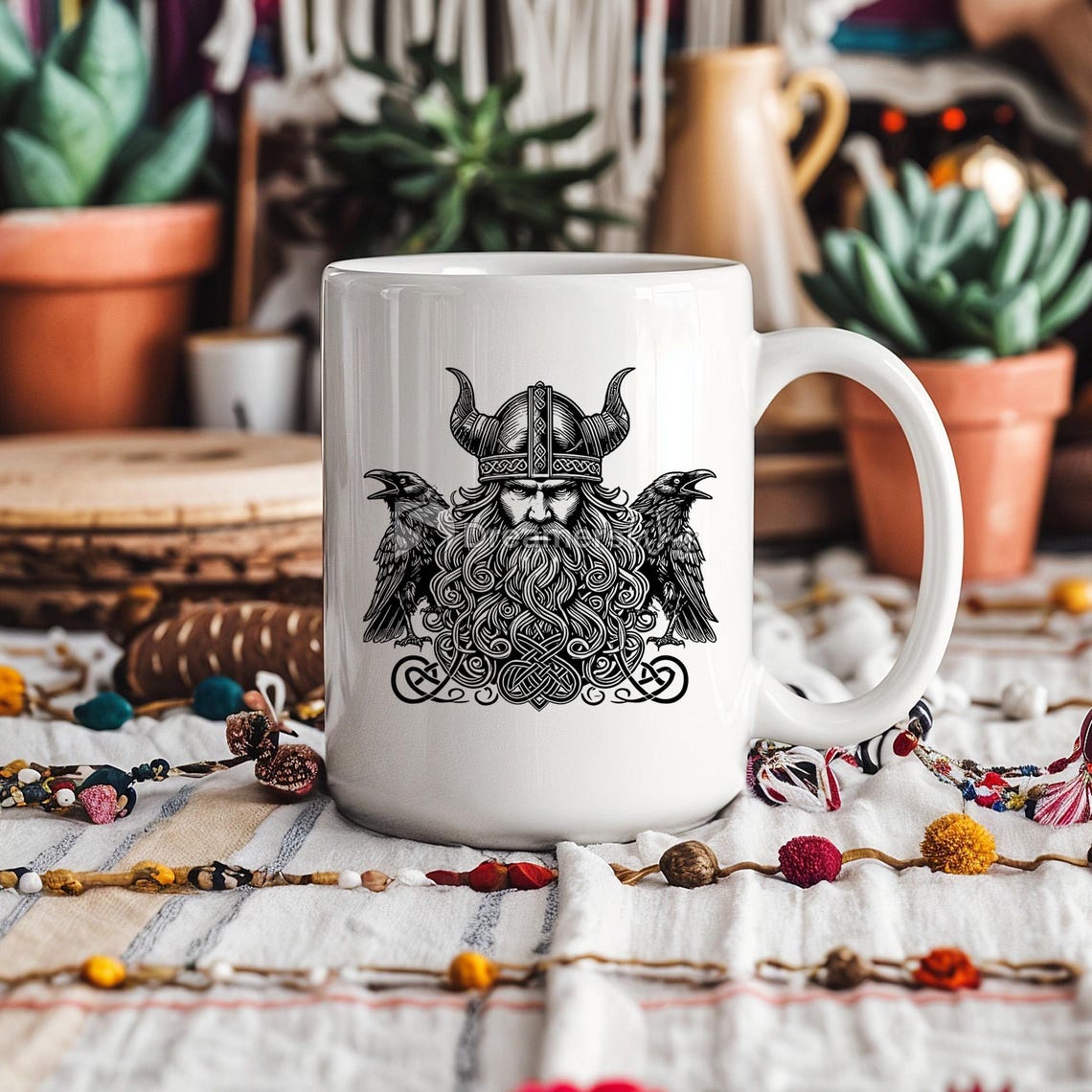 Viking Odin and Raven Vector Illustration, Celtic Raven and Odin ...