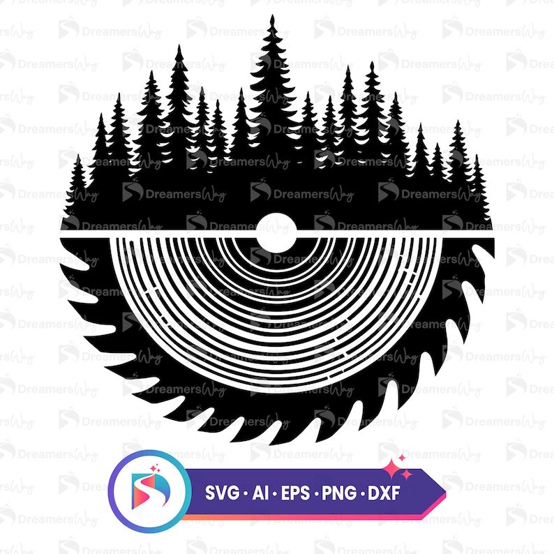 Saw Blade With Tree Vector Art, Svg, Ai, Eps, Dxf, Png Digital Files ...