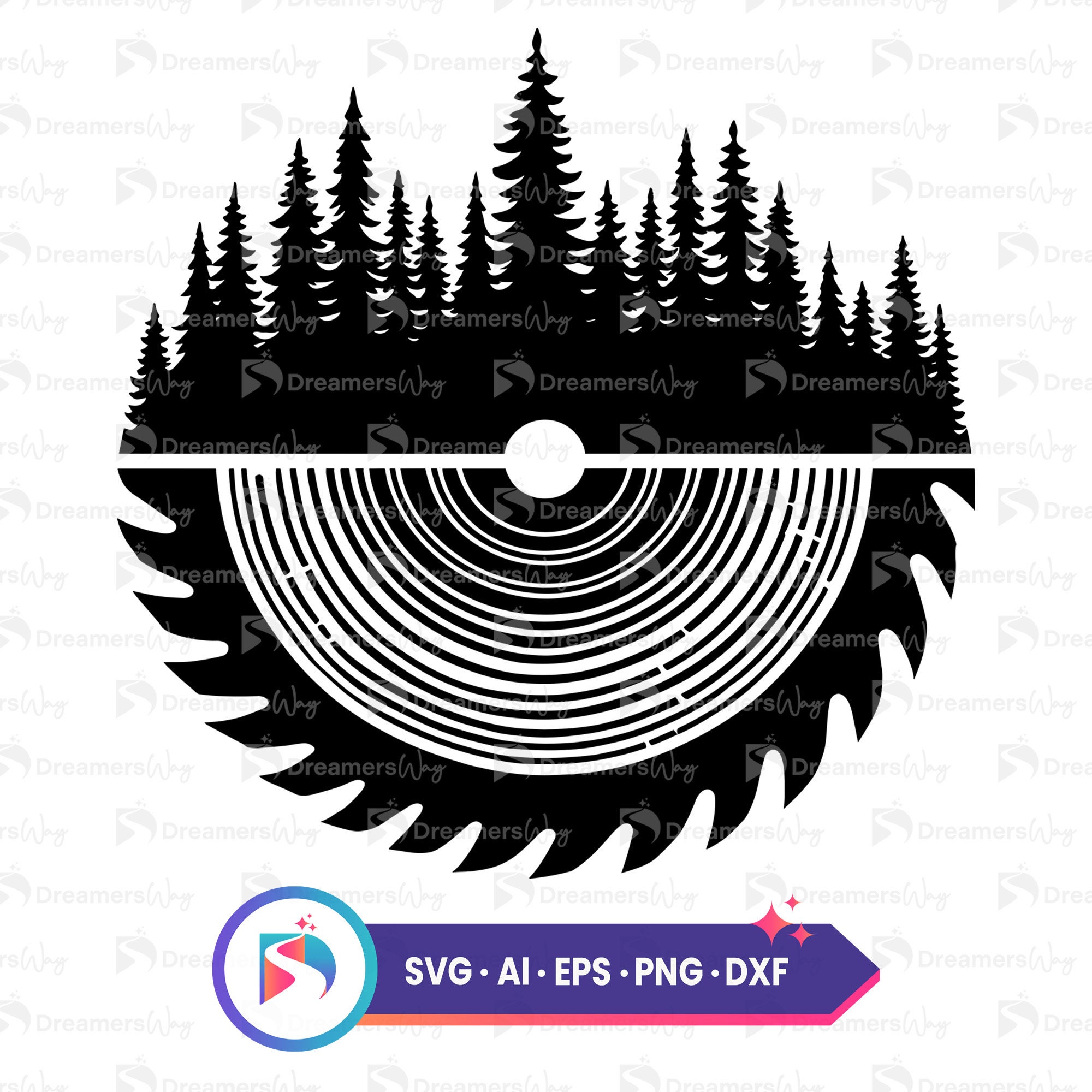 Saw Blade With Tree Vector Art, Svg, Ai, Eps, Dxf, Png Digital Files ...