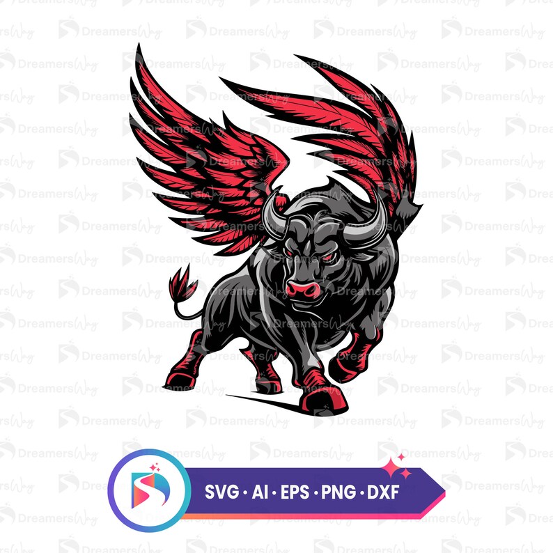 Majestic Winged Bull Digital Art Print, Legendary Bull Illustration ...