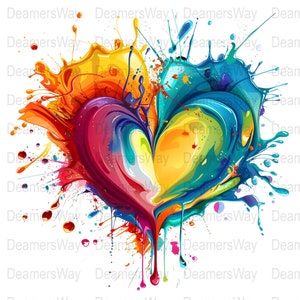 Colorful Heart Splash Clipart Bundle: 10 High-quality Transparent Png ...