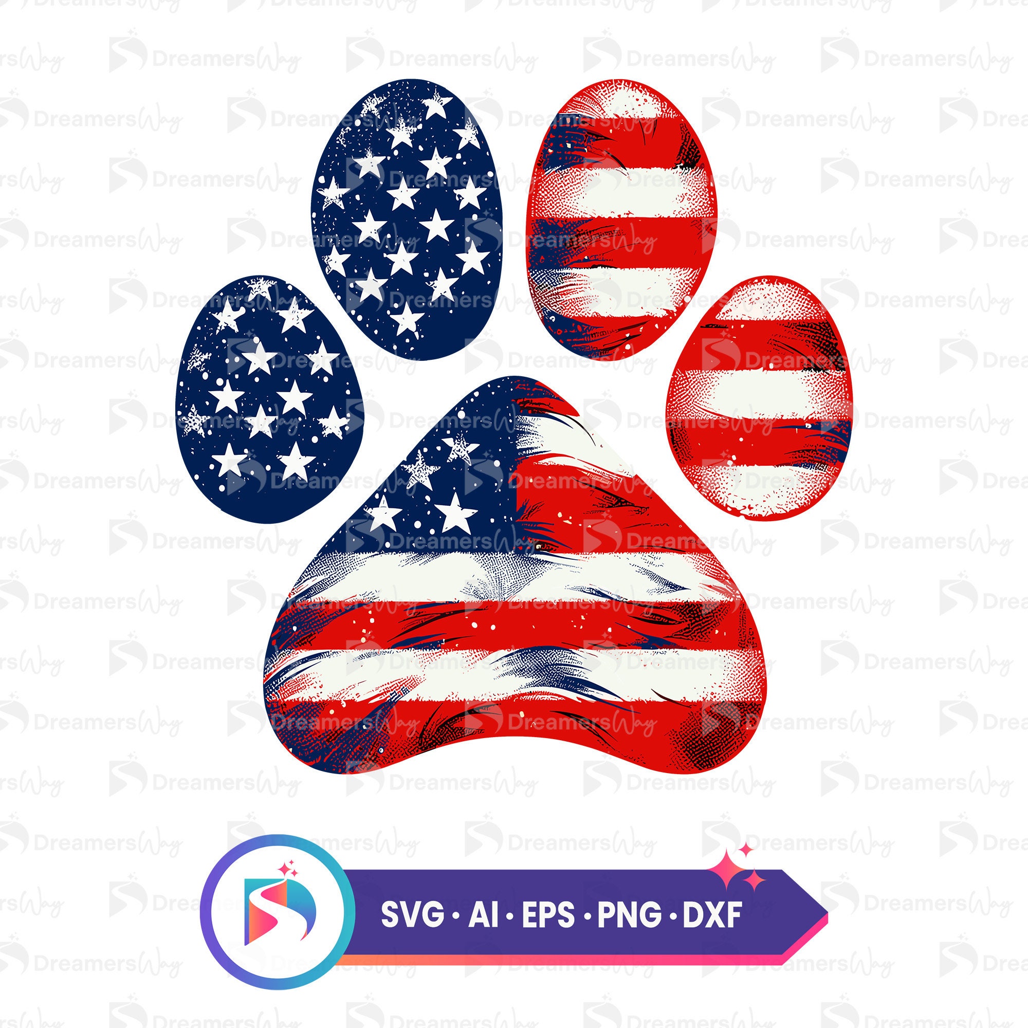 Dog Paw Print American Flag, Svg, Digital Download for Cricut and ...