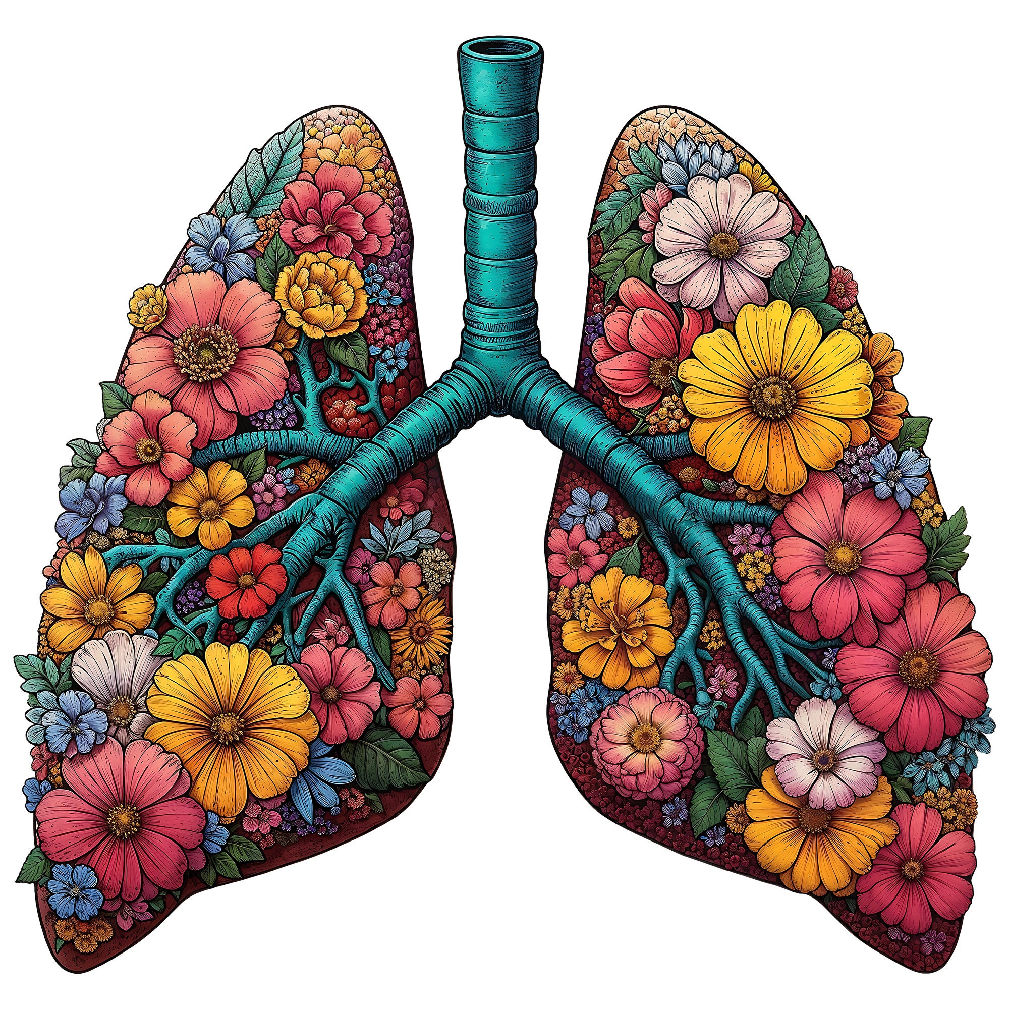 10 Floral Anatomy Art, Human Lungs With Flowers Illustration, Digital ...