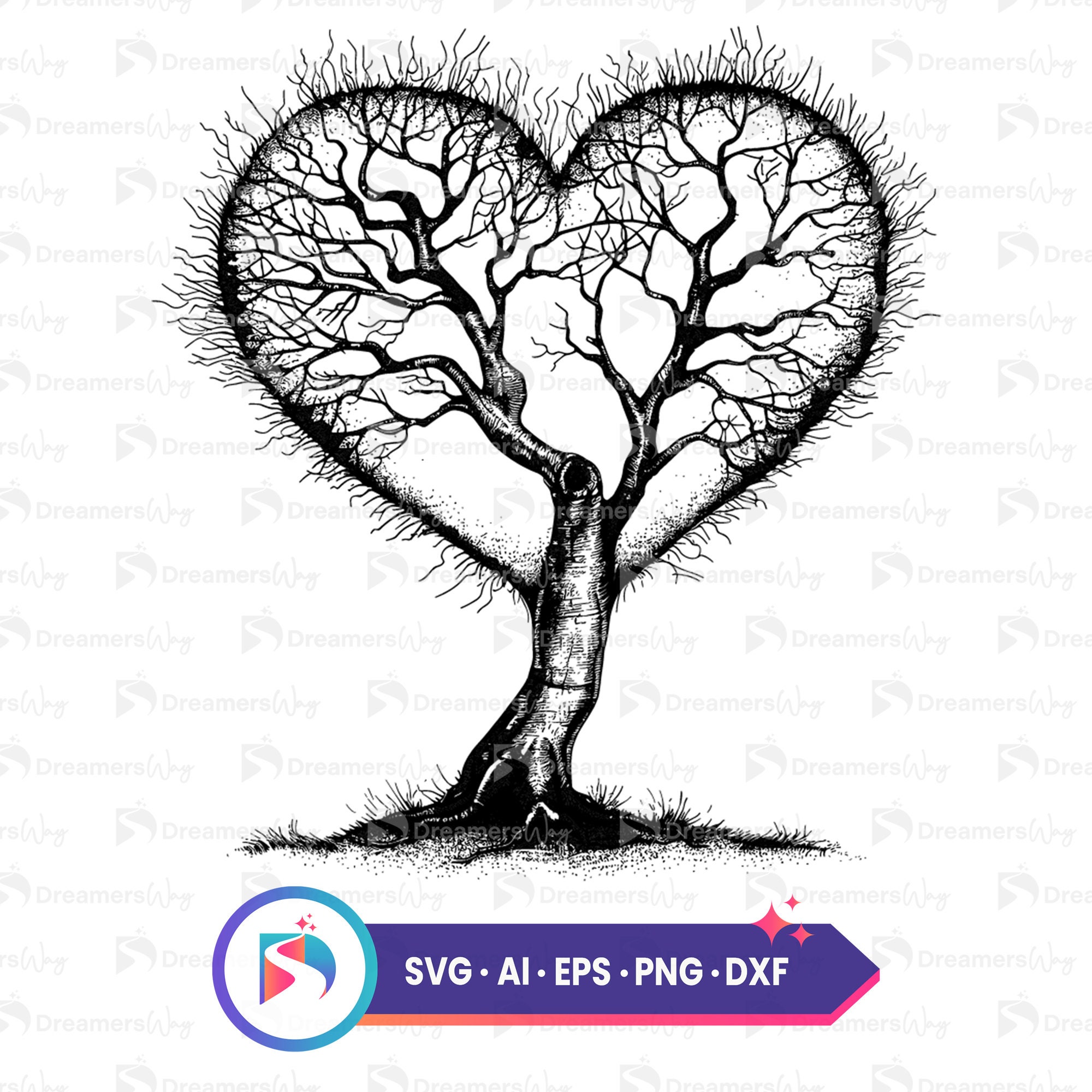 Love Tree Digital Svg File, Heart Tree Vector Art, Ai Eps Png Svg Dxf ...