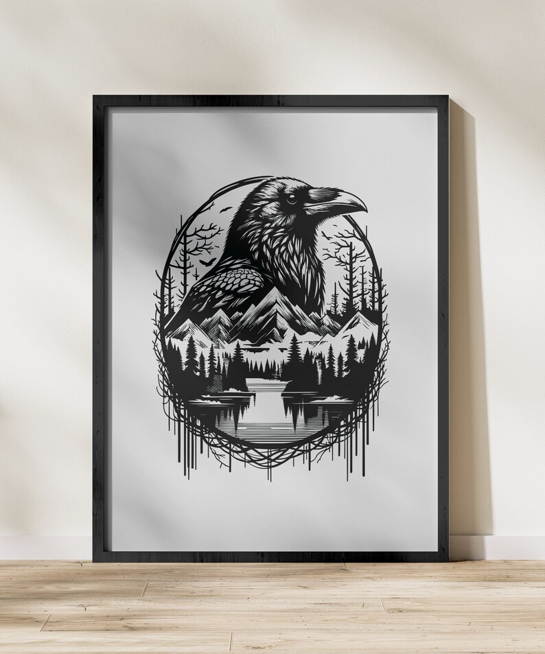 Raven Mountain Landscape Svg, Wildlife Nature Scene Digital Download ...