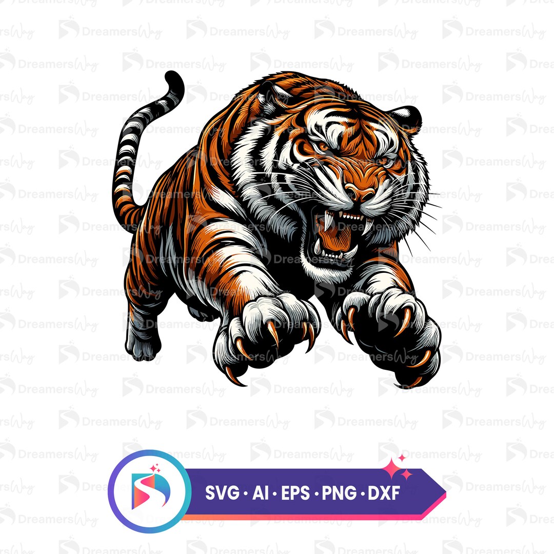 Roaring Tiger Vector Art, Angry Tiger Svg, Png, Dxf, Eps, Ai Files ...