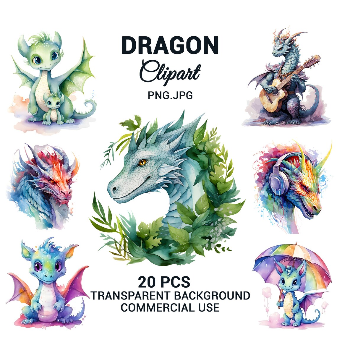Watercolor Dragon Clipart, Dragon Bundle, Mystical Dragon Clipart ...