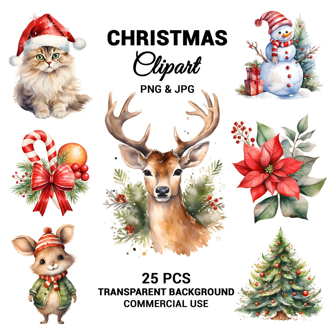 Christmas Watercolor Clipart Digital Art Bundle - High-resolution for ...